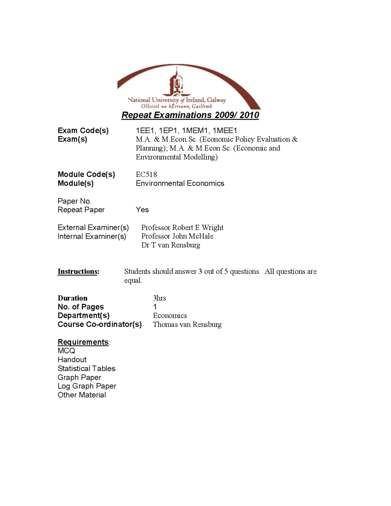 Optimal Forest Rotation Environmental Economics Exam Docsity