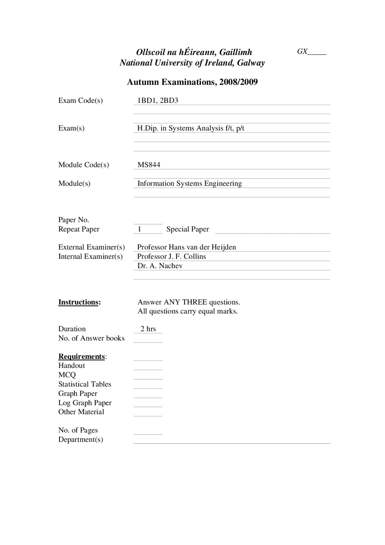 Software Engineering Work Information System Engineering Exam Docsity