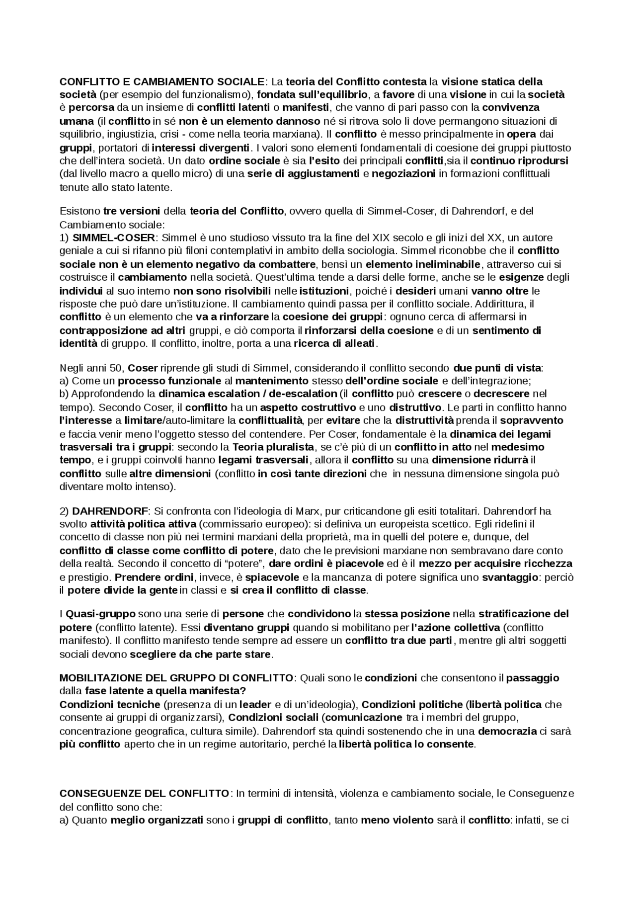Conflitto E Cambiamento Sociale Appunti Sociologia Docsity