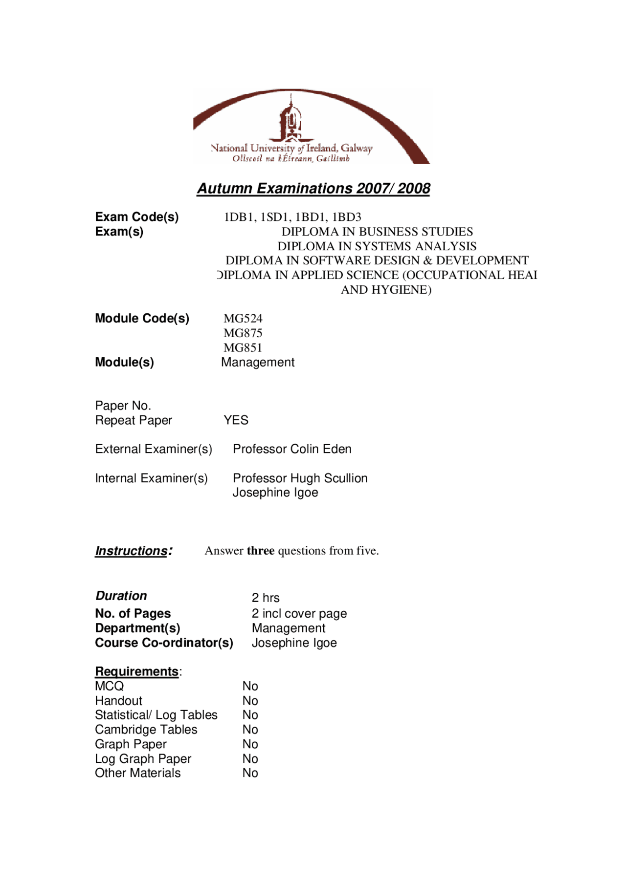 Modern Business Organisation Management Exam Docsity