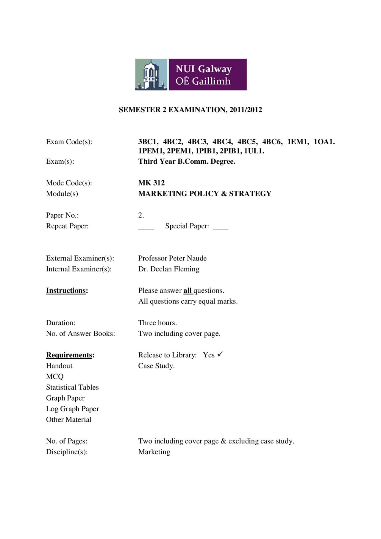 Strategic Option Marketing Policy And Strategy Exam Docsity