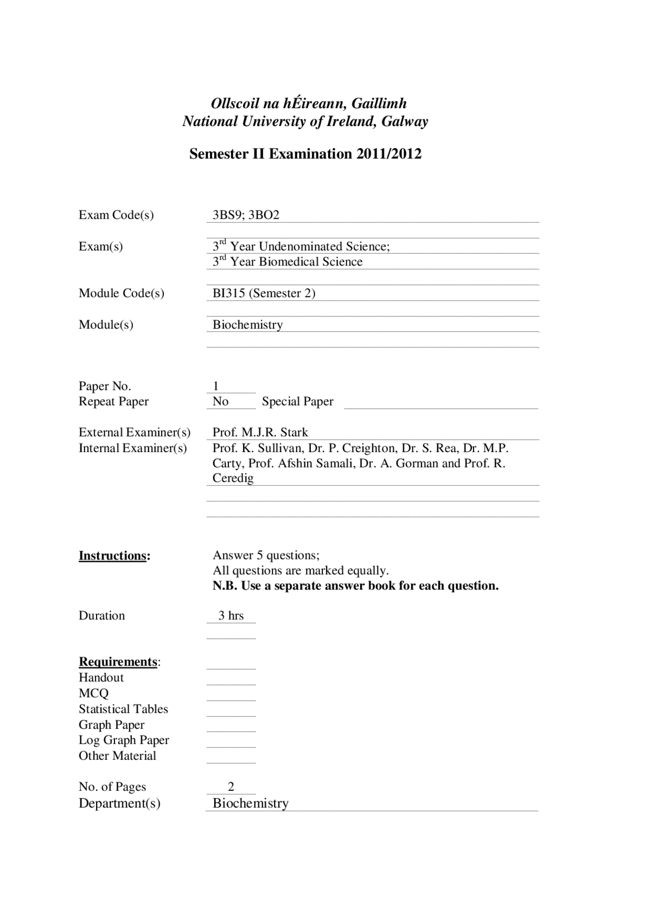 Key Feature Biochemistry Exam Docsity
