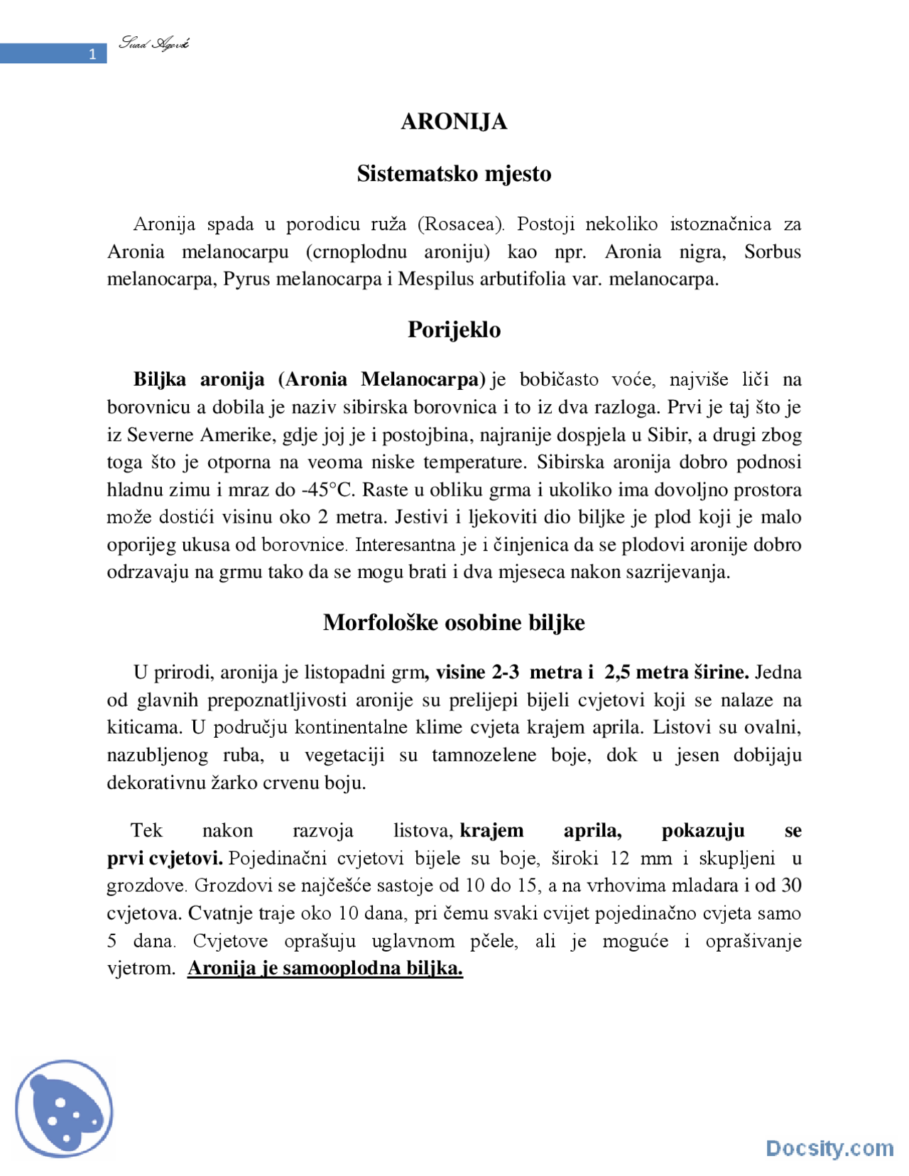 Aronija Skripta Poljoprivreda Rezime Predlog Botanika Docsity