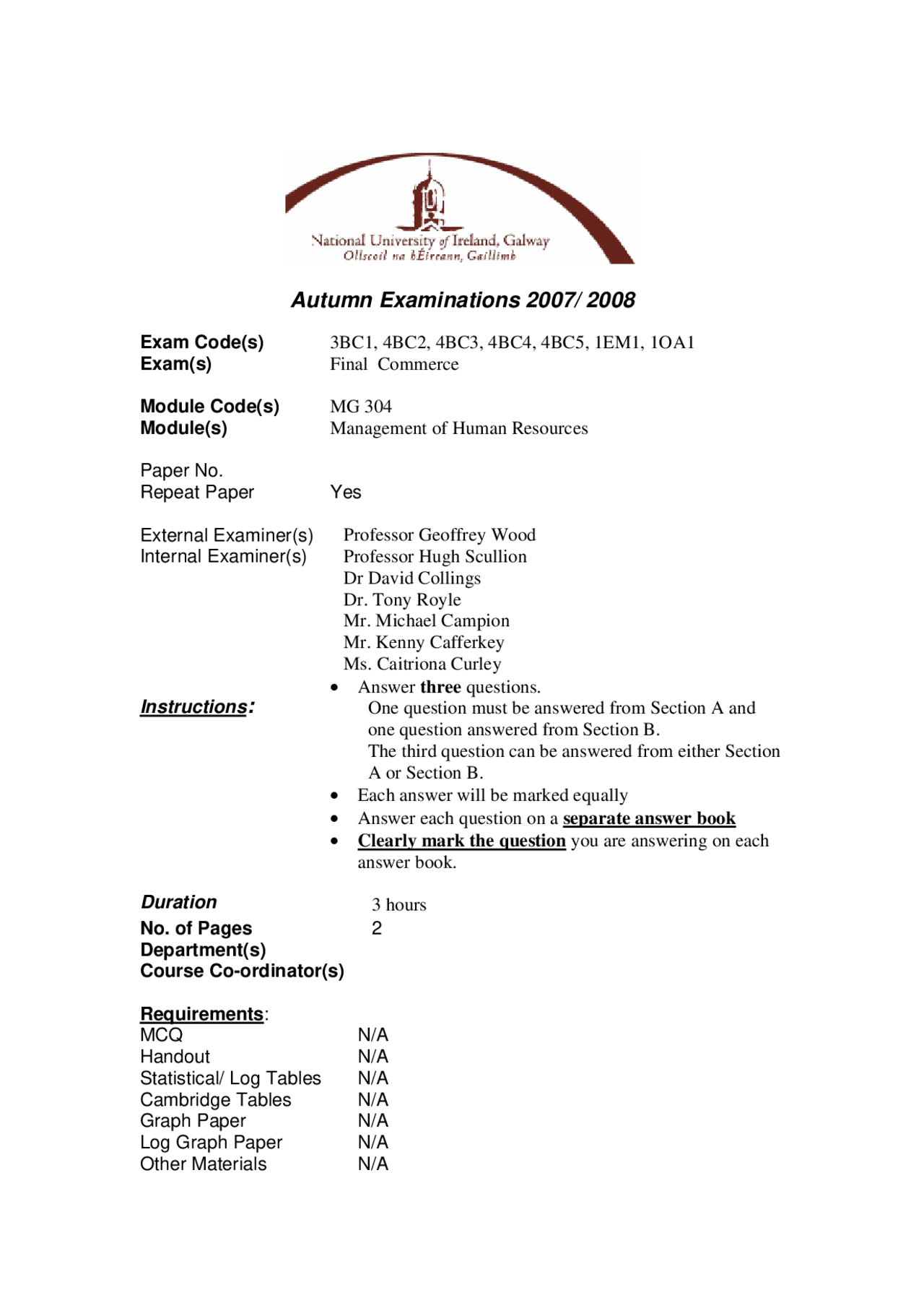 Performance Appraisal - Management of Human Resources - Exam | Exámenes ...