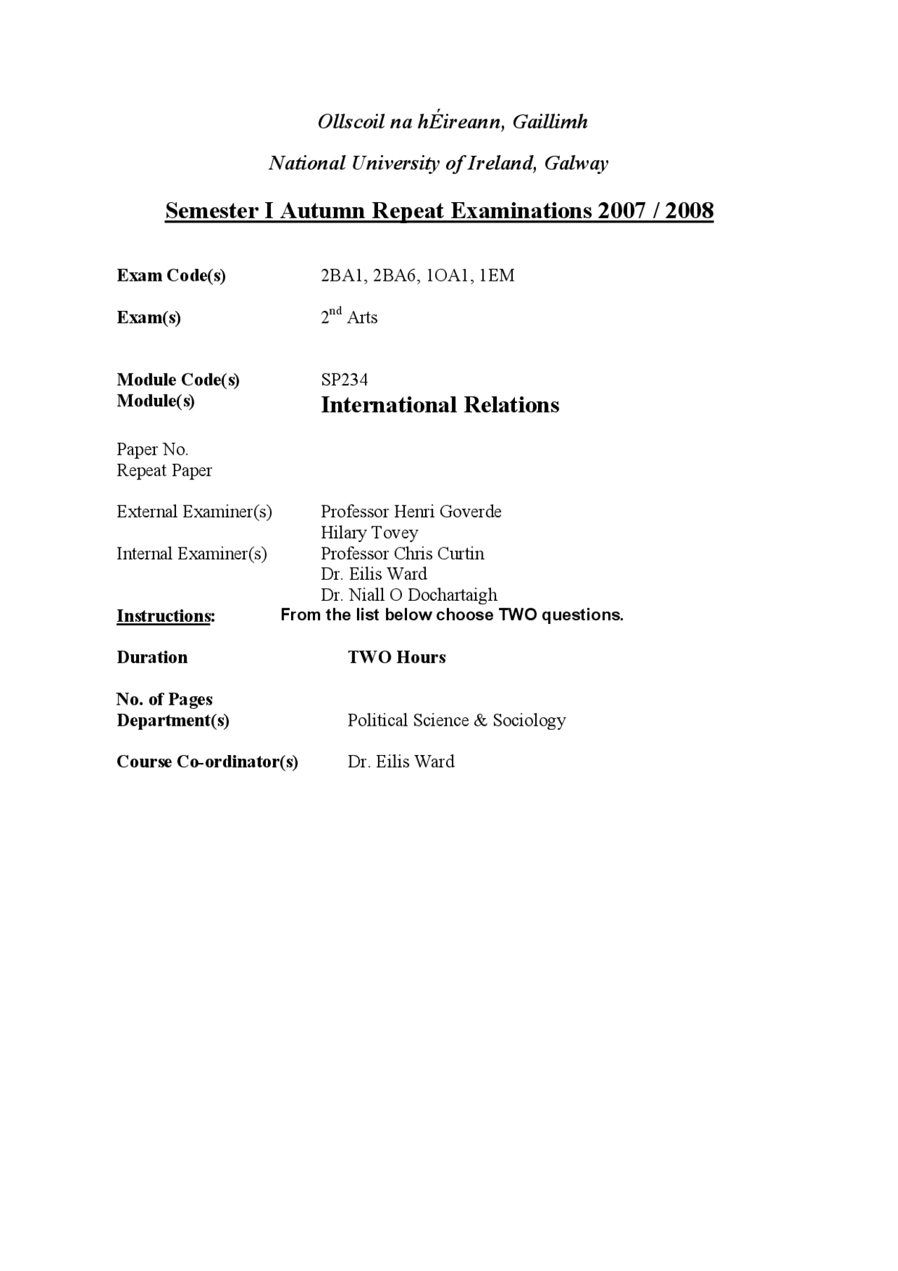 International Relations Theory International Relations Exam Docsity