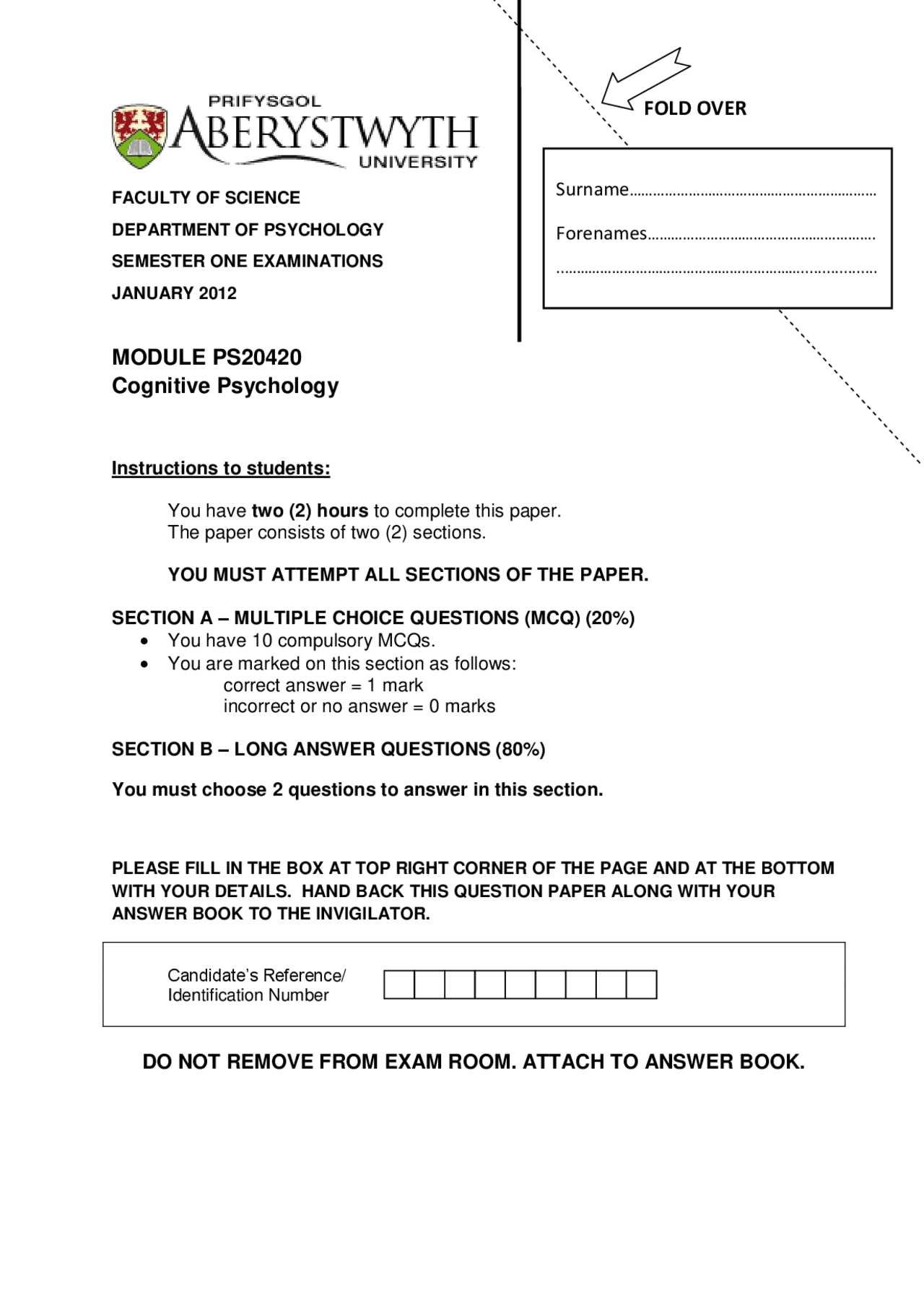 Malfunctions Cognitive Psychology Exam Docsity