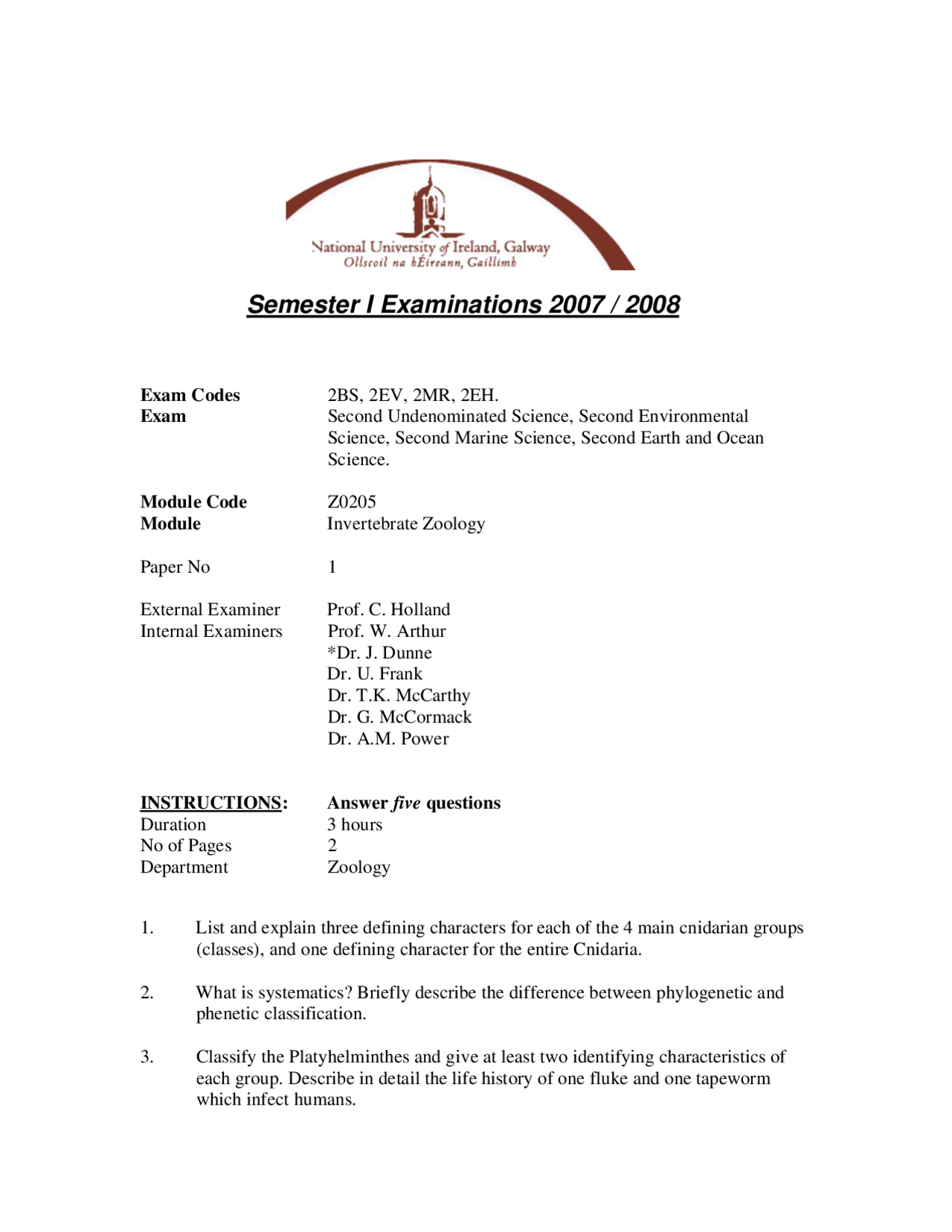 Phylum Mollusca - Invertebrate Zoology - Exam - Docsity