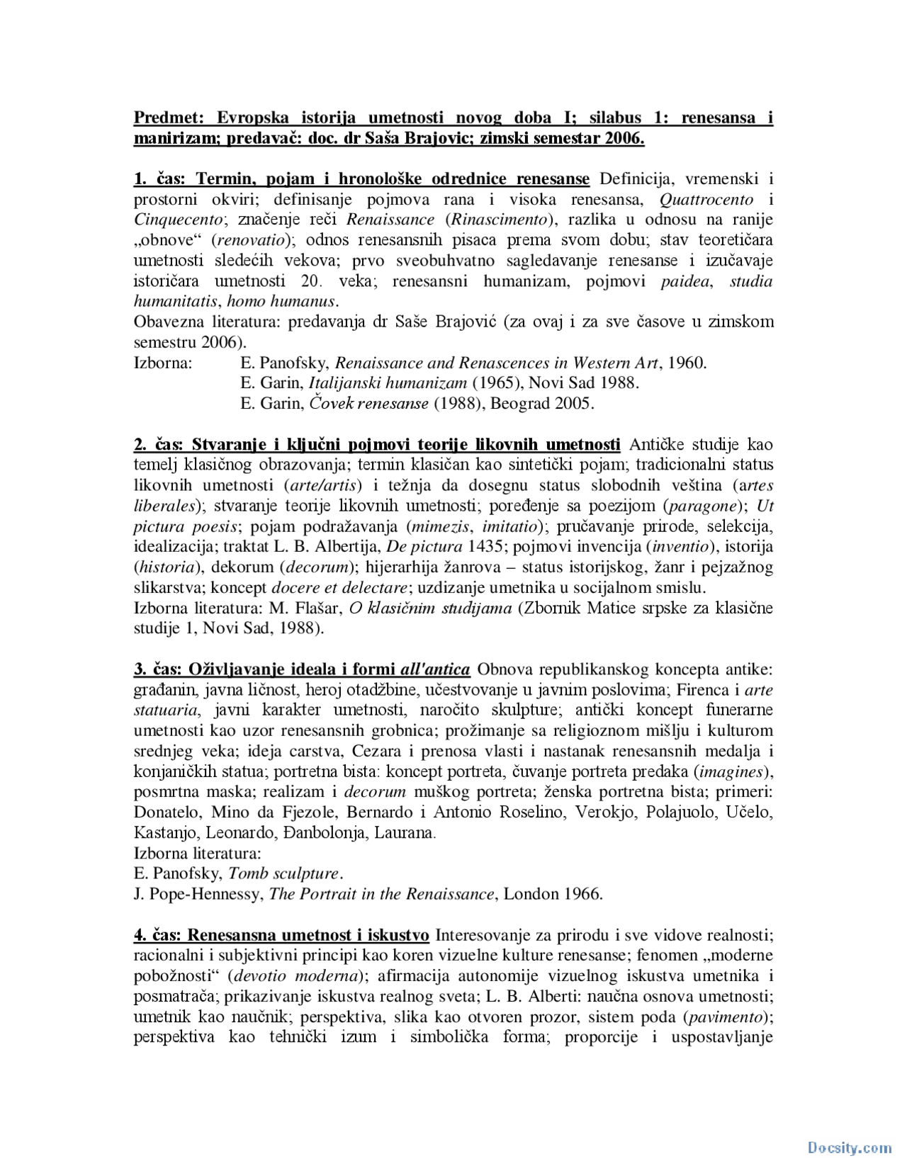 Sinopsis silabusa Renesansa i manirizam-Beleska-Istorija evropske ...