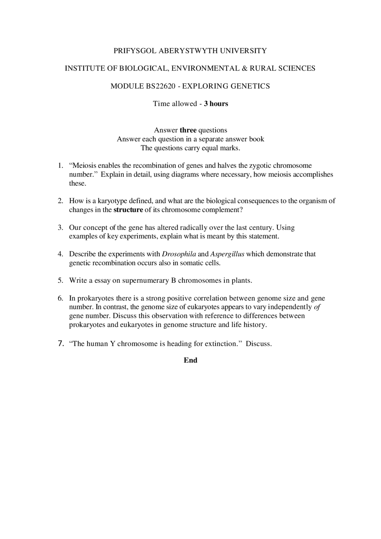 Recombination Of Genes Exploring Genetics Exam Docsity