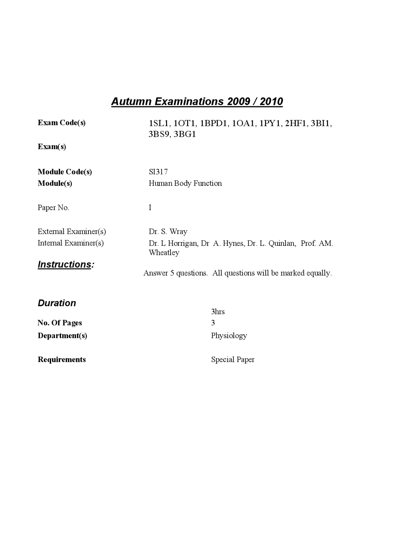 Nervous System Human Body Function Exam Docsity