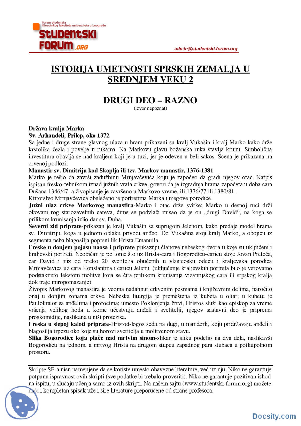 Drugi Deo Razno Skripta Istorija Umetnosti Srpskih Zemalja U Srednjem