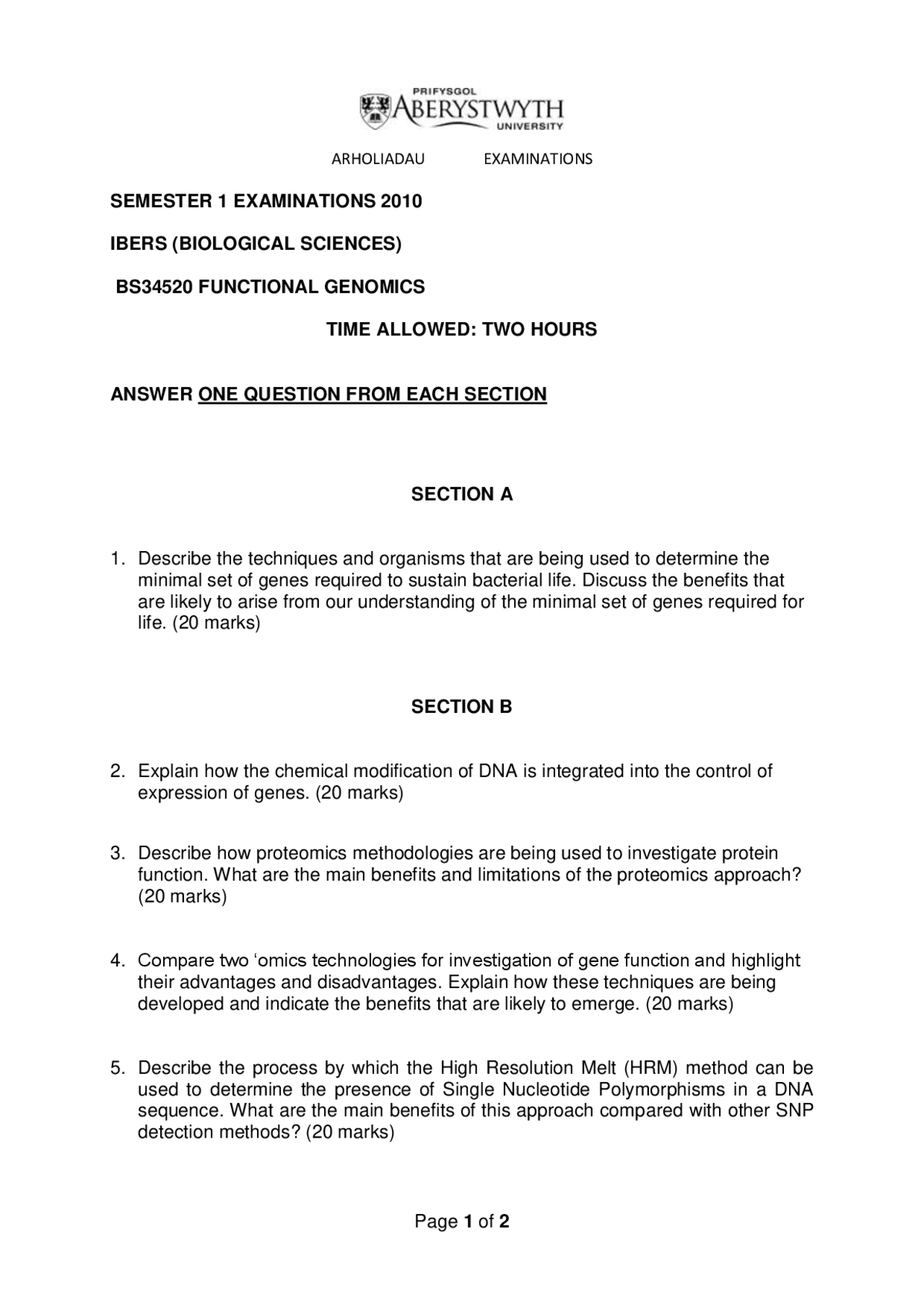 Chemical Modification Functional Genomics Exam Docsity