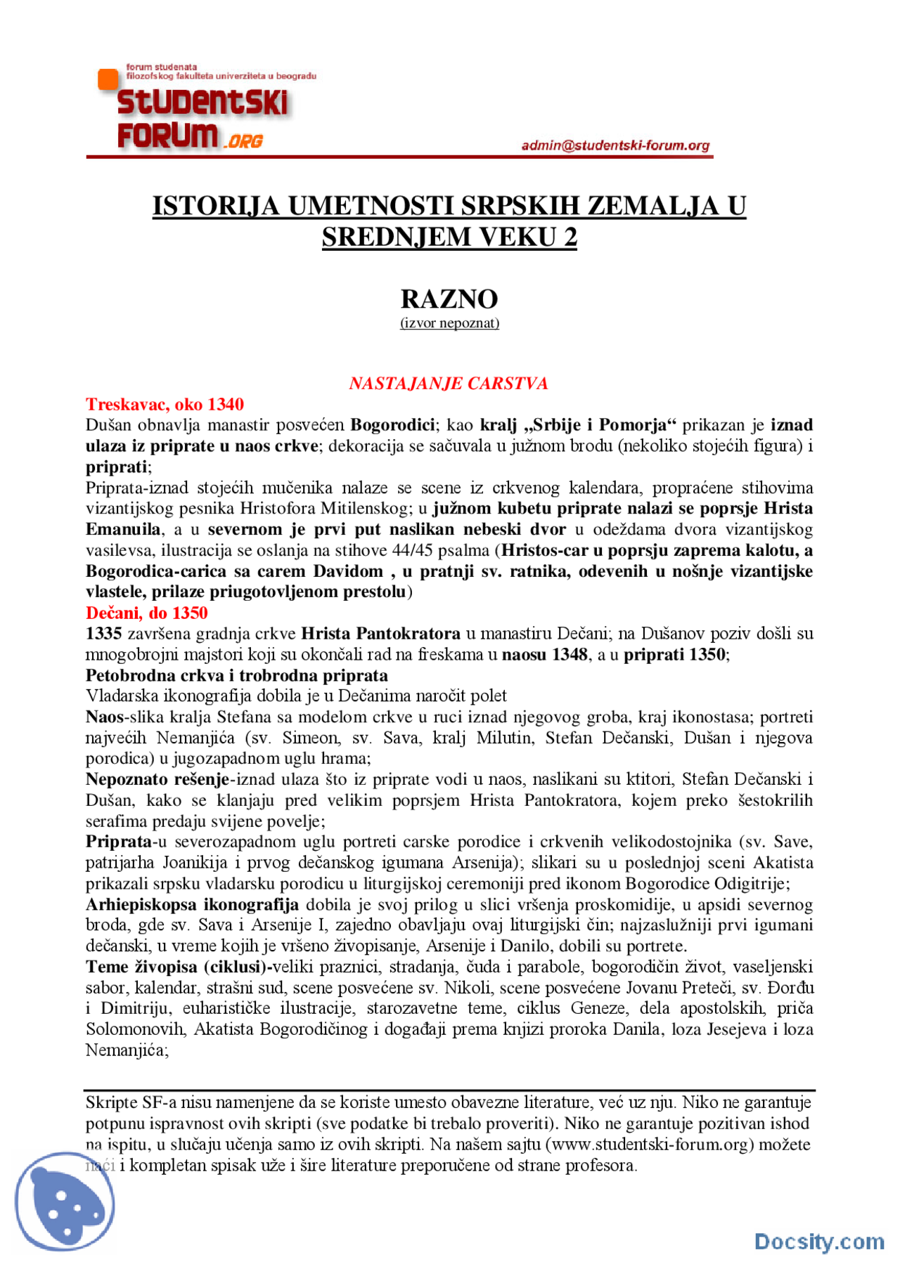 Istorija Umetnosti Srpskih Zemalja U Srednjem Veku 2 Skripta Istorija