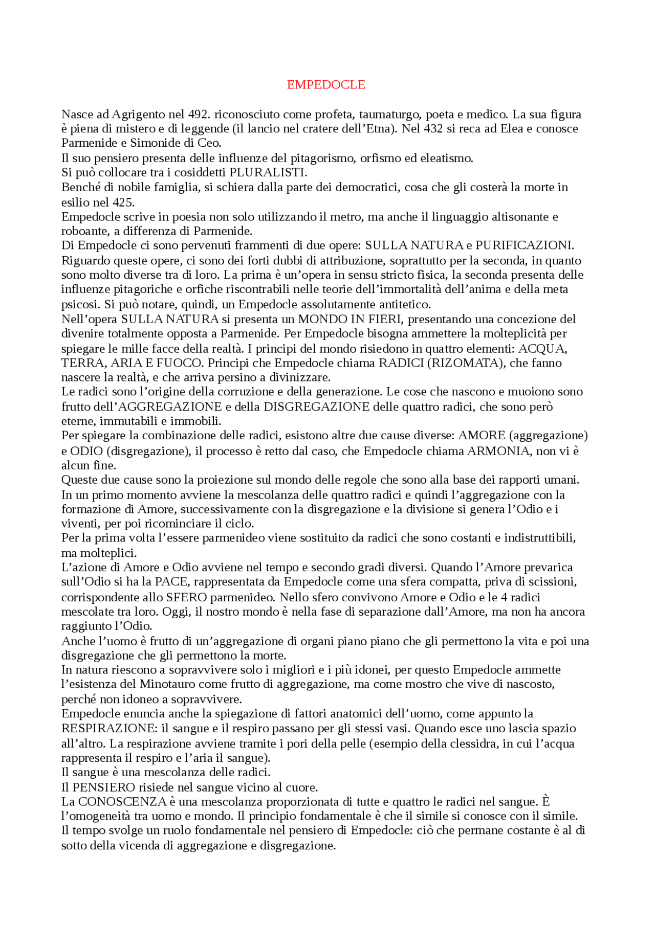 Il Pensiero Di Empedocle Appunti Di Filosofia Greca Docsity
