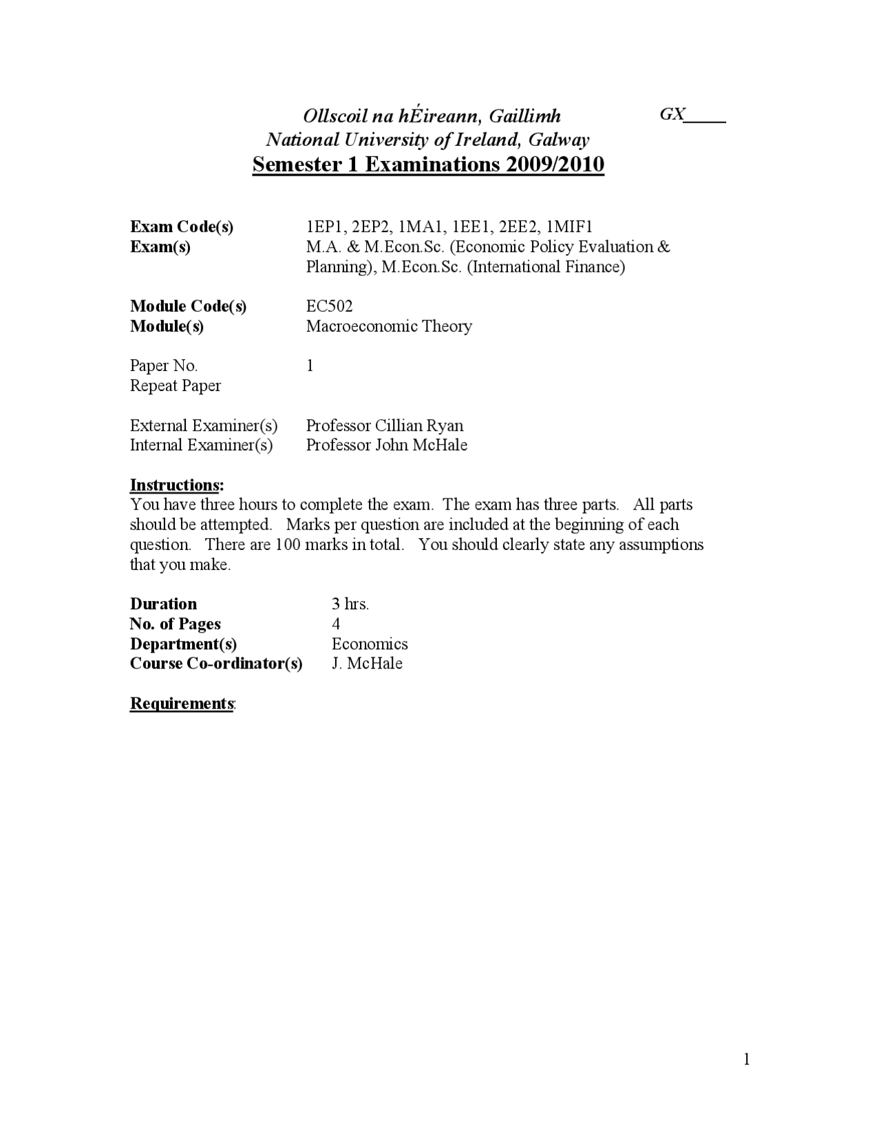 Economics Of Growth Macroeconomic Theory Past Exam Docsity
