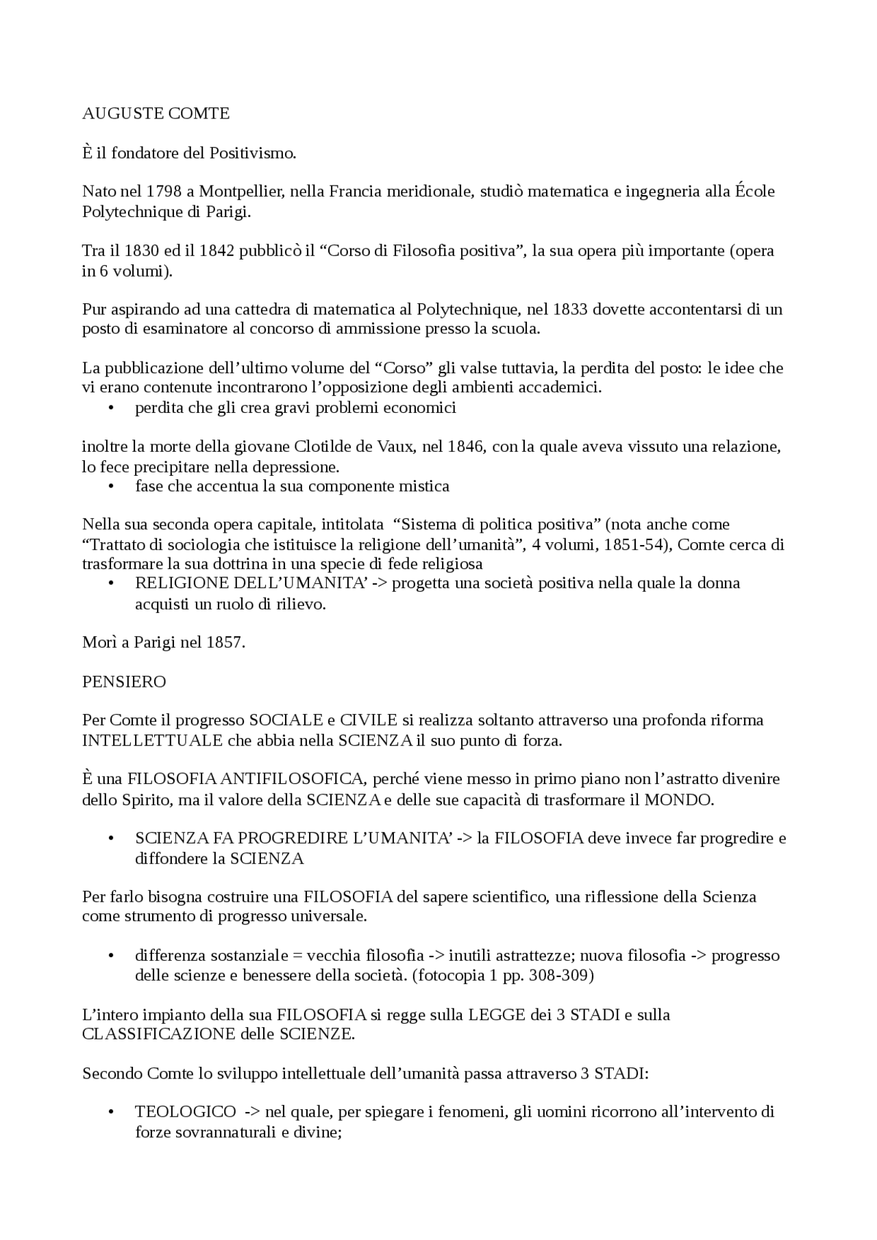 Appunti Filosofia Auguste Comte E John Stuart Mill Docsity