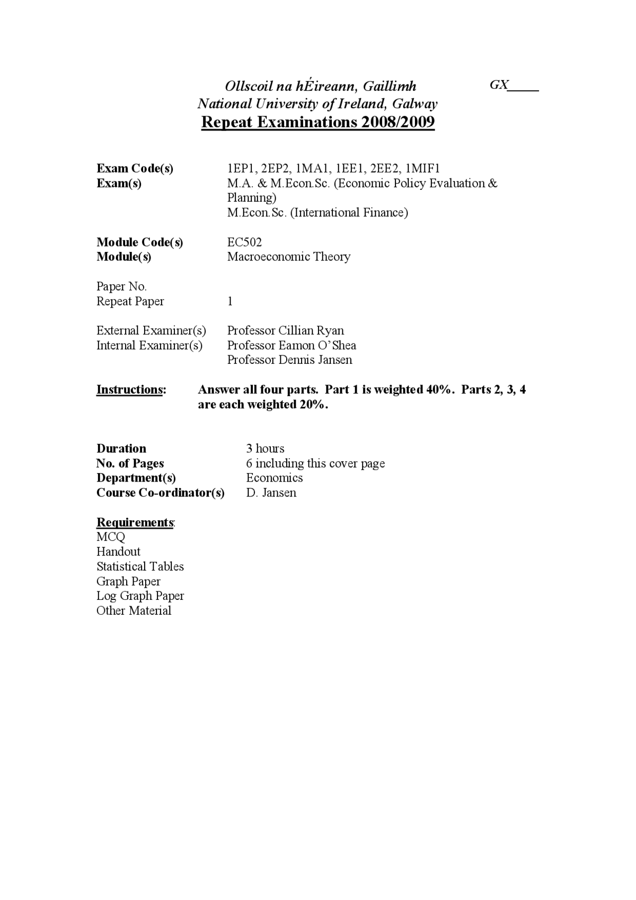 Production Function For Output Macroeconomic Theory Past Exam Docsity
