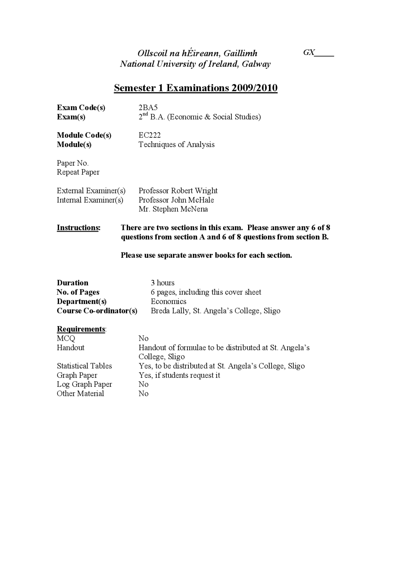 Linear Functions Techniques Of Analysis Past Exam Docsity