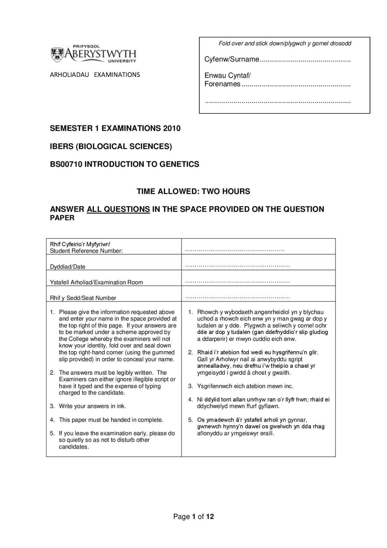 Flowering Plant Introduction To Genetics Exam Docsity