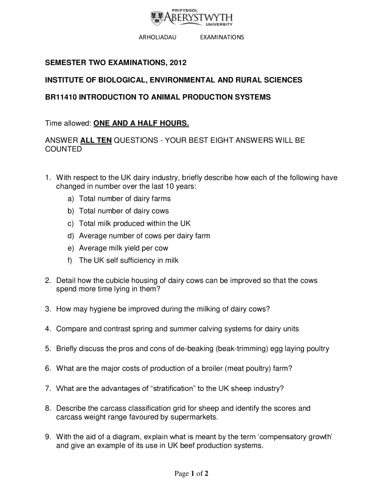 Dairy Industry - Introduction to Animal Production Systems - Exam ...