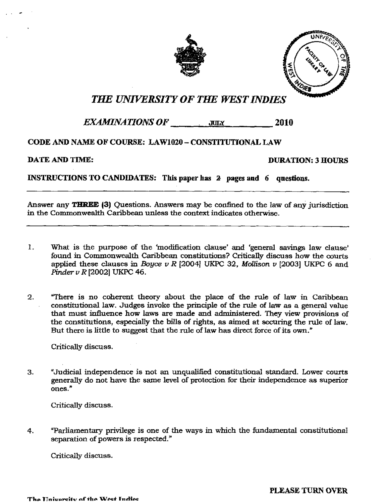 Purpose of Modification Caluse - Constitutional Law - Past Exam - Docsity