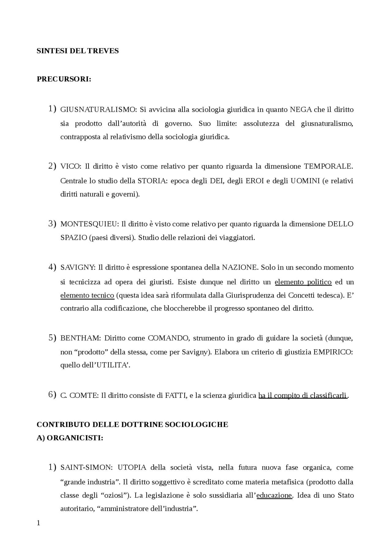 Precursori Diritto Treves Sintesi Docsity