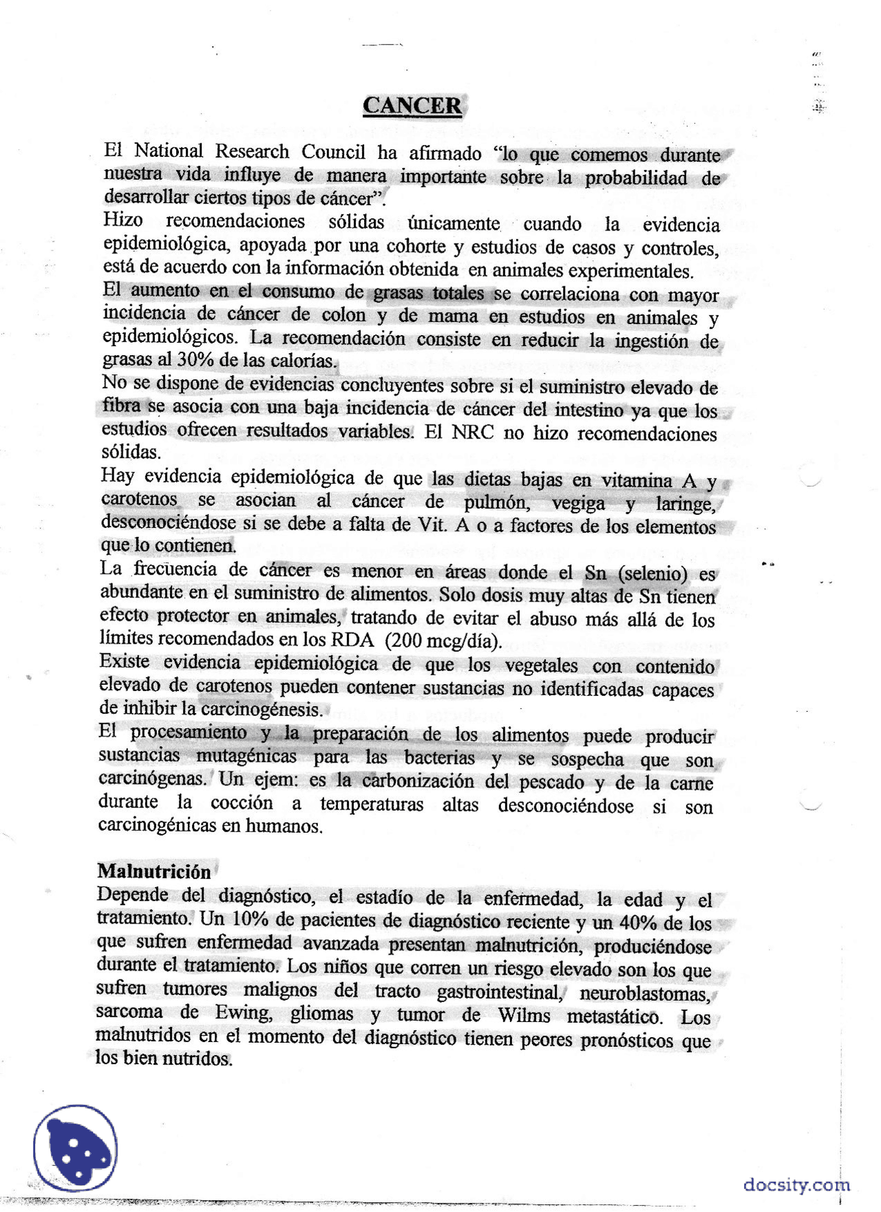 El Cáncer Apuntes Nutrición Y Alimentación Docsity