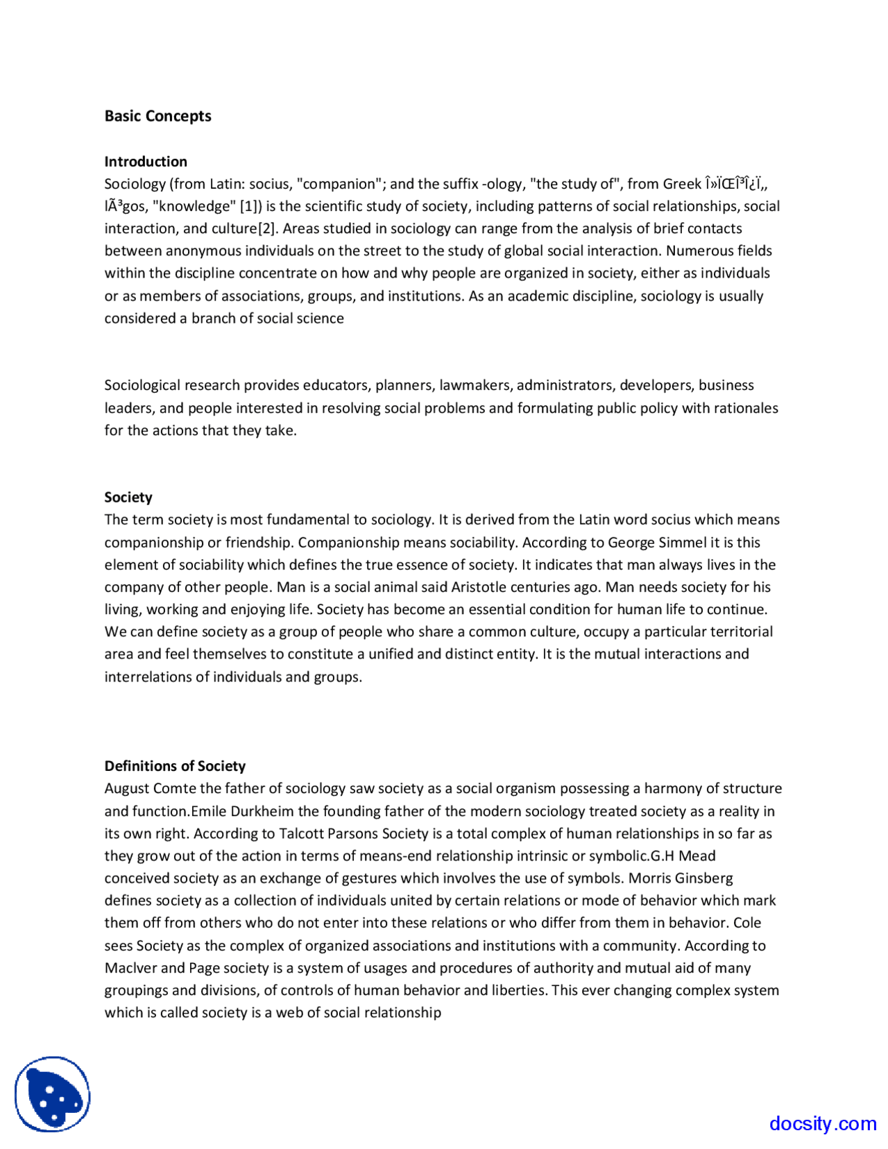 Sociology Introduction To Sociology Lecture Notes Docsity