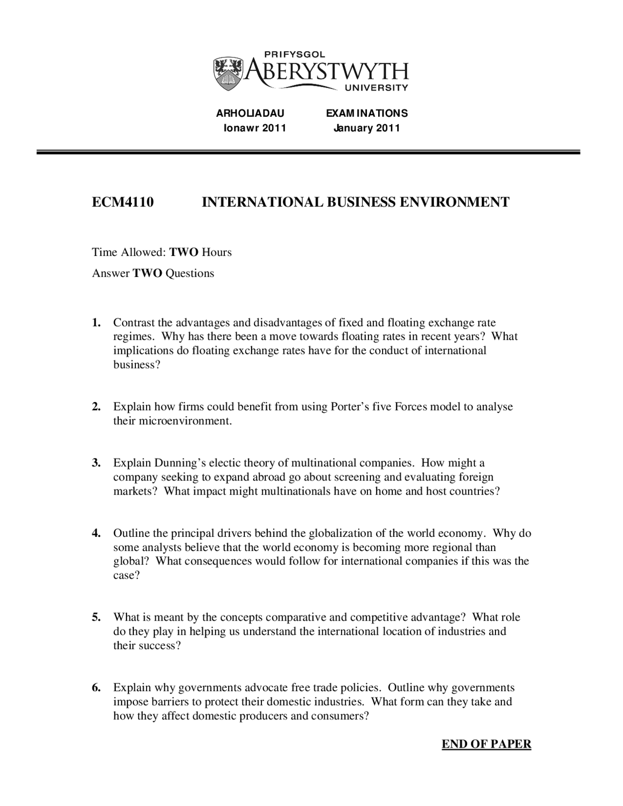 Microenvironment International Business Environment Past Exam Docsity