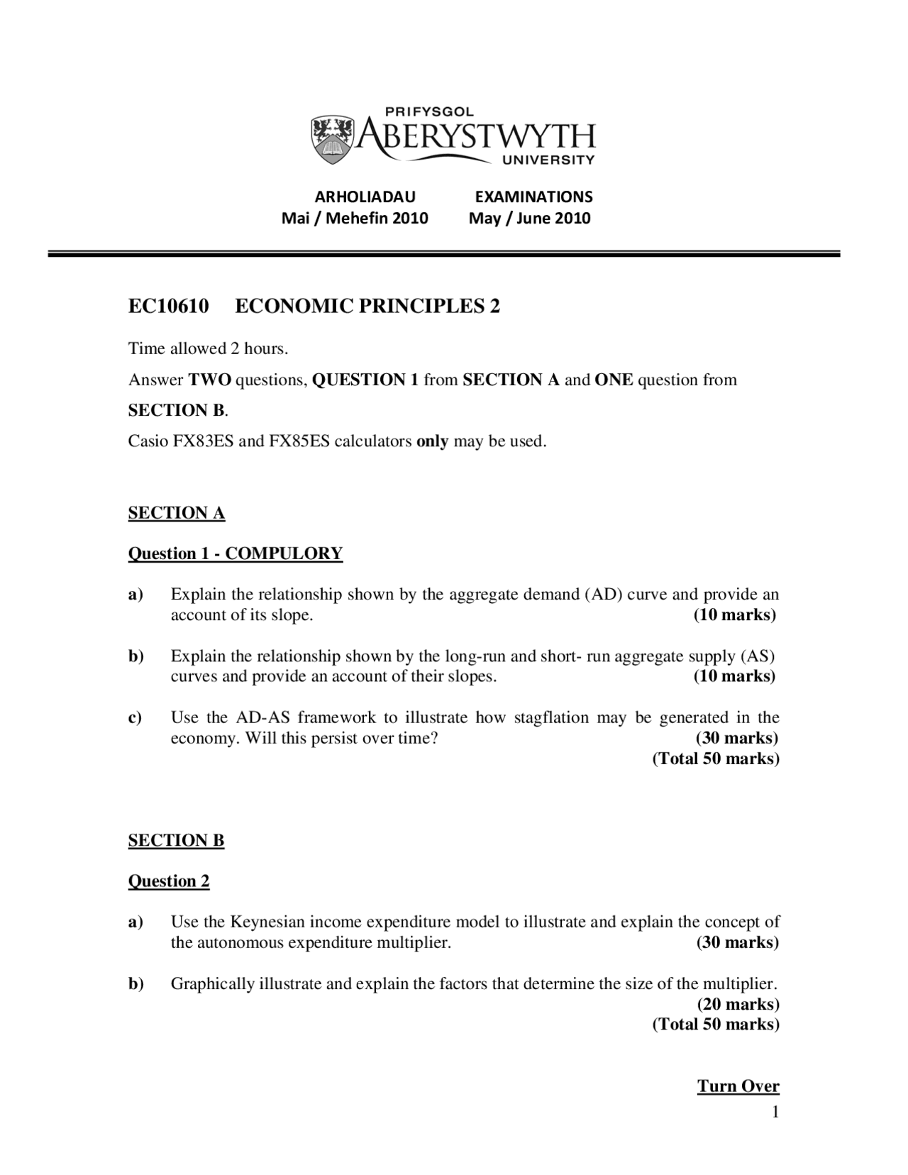 Classical Model Economic Principles Past Exam Docsity