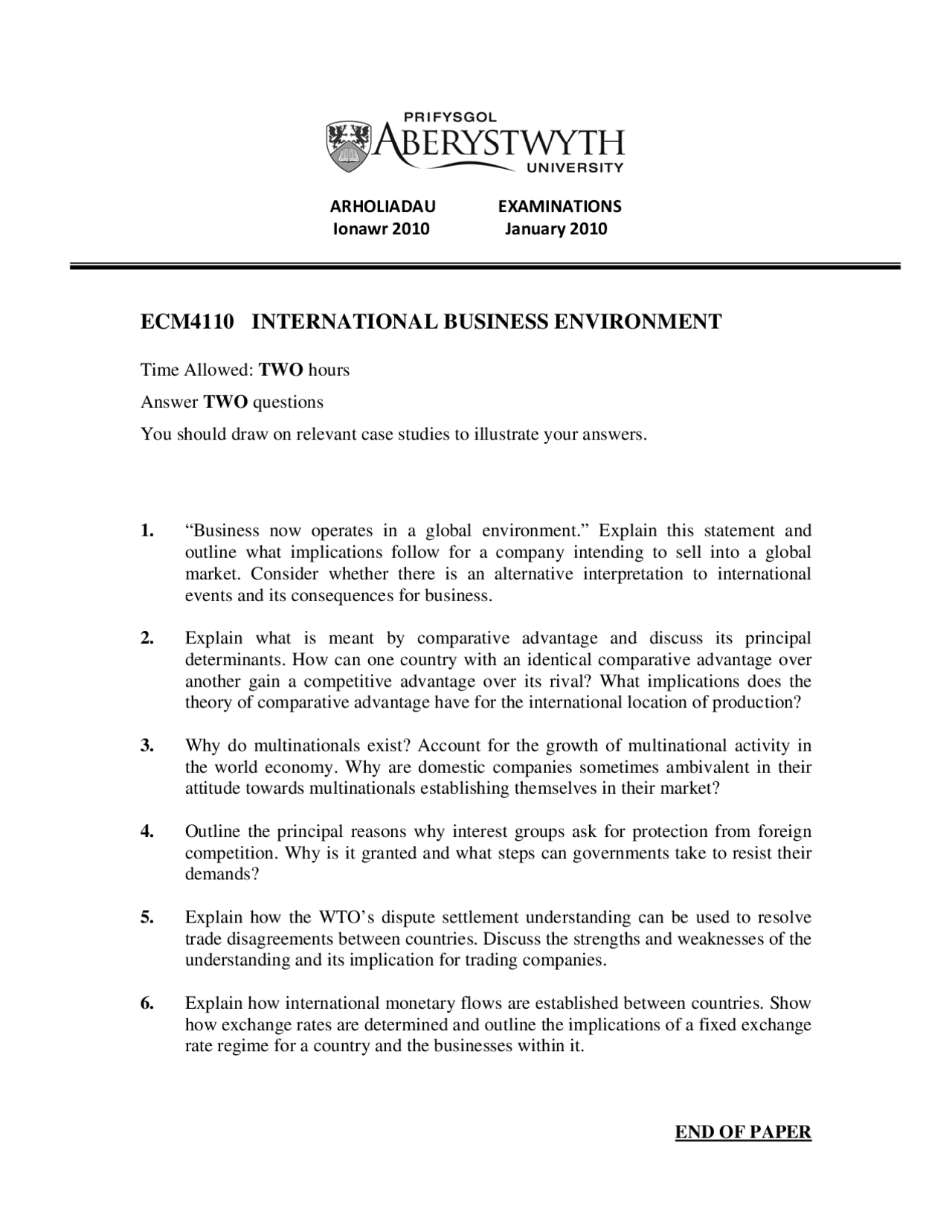 Multinationals International Business Environment Past Exam Docsity