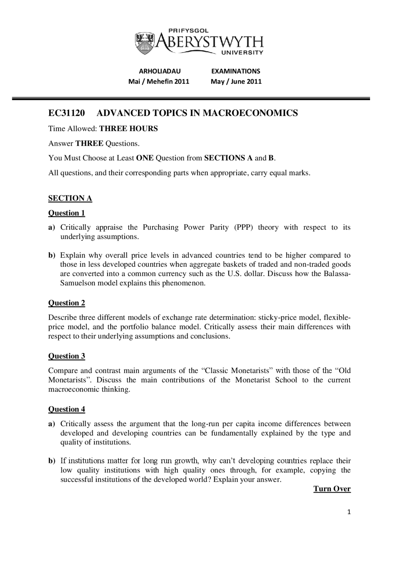 Purchasing Power Advanced Topics In Macroeconomics Past Exam Docsity