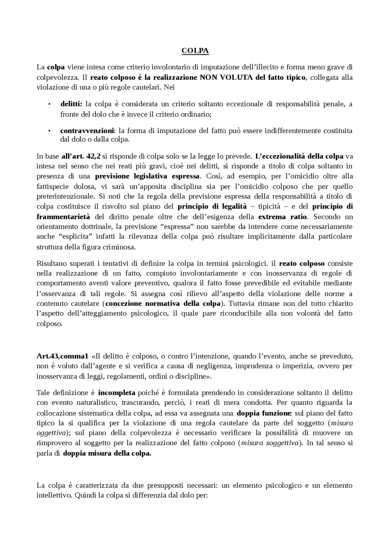 Colpa Riassunto Diritto Penale Docsity