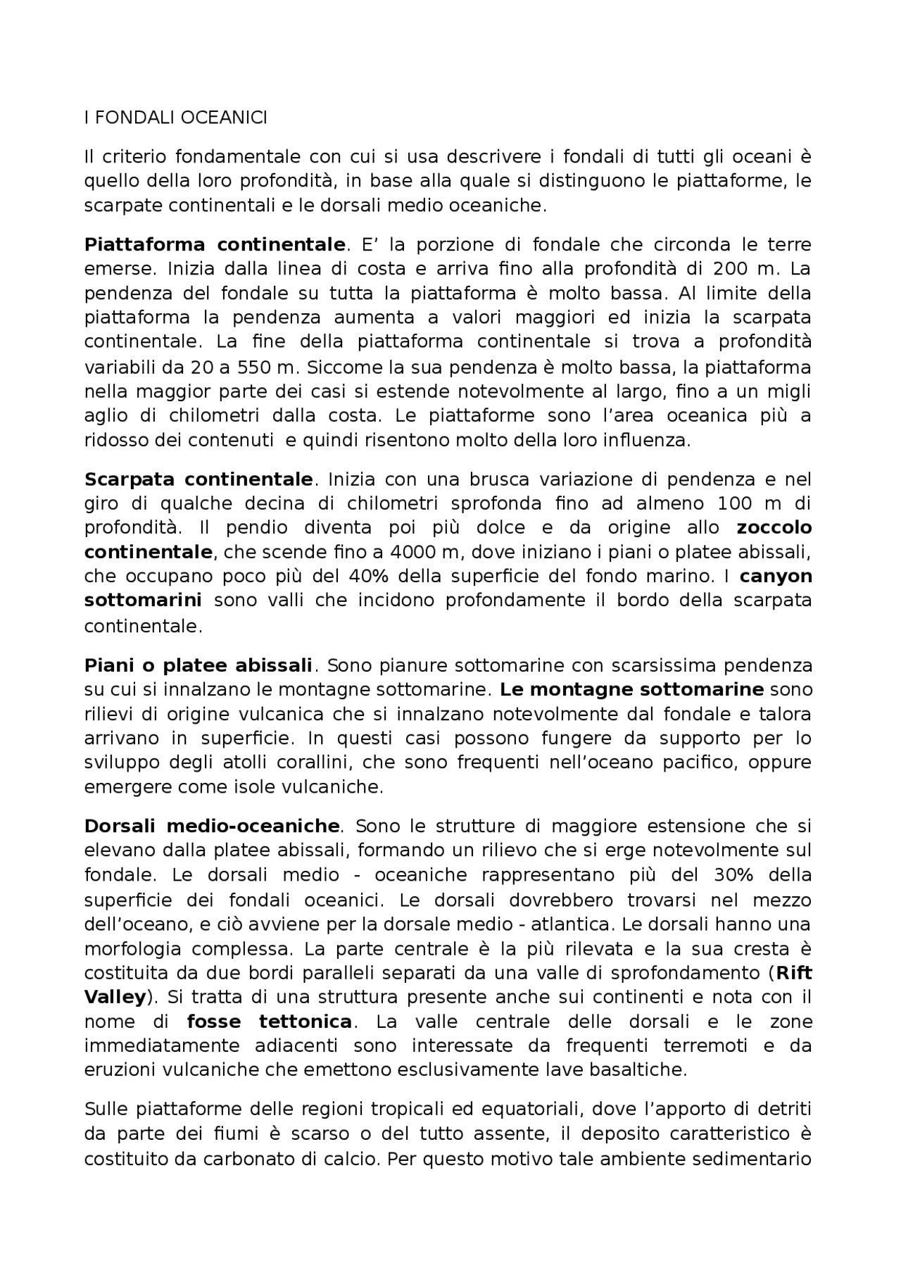 I Fondali Oceanici Appunti Di Scienze Della Terra Docsity