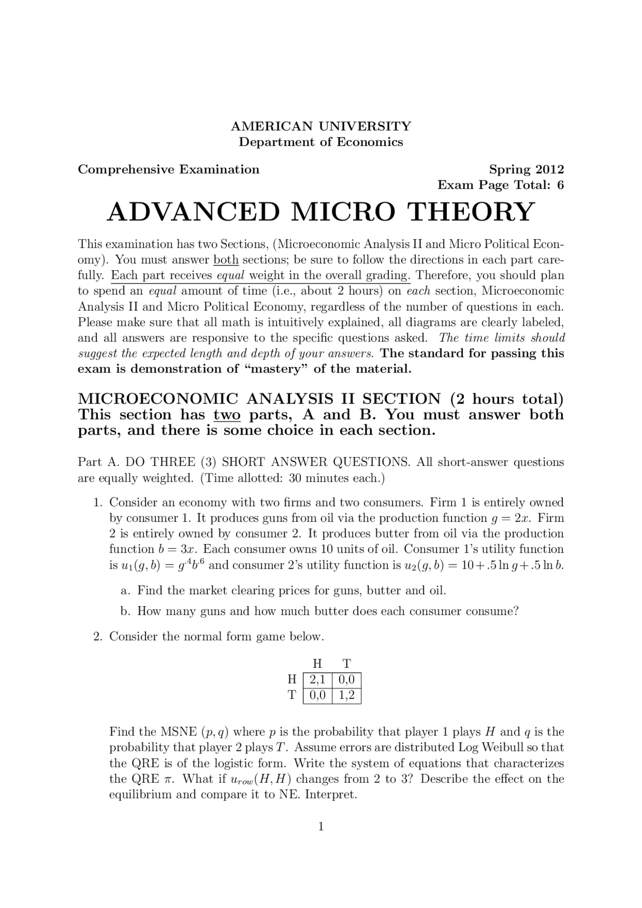Production Function Advanced Macroeconomic Theory Past Exam Docsity