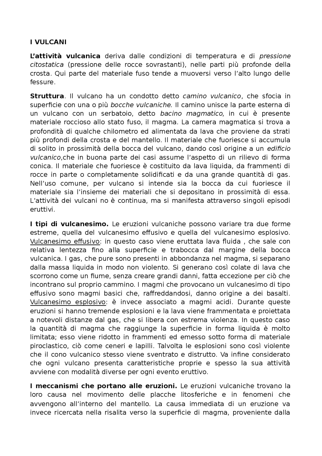 I Vulcani Appunti Di Scienze Della Terra Docsity