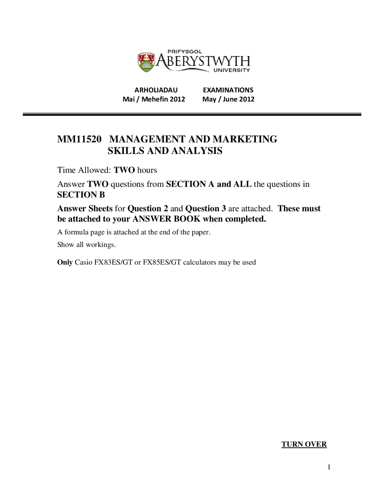 Graphical Method Management Skills Past Exam Docsity