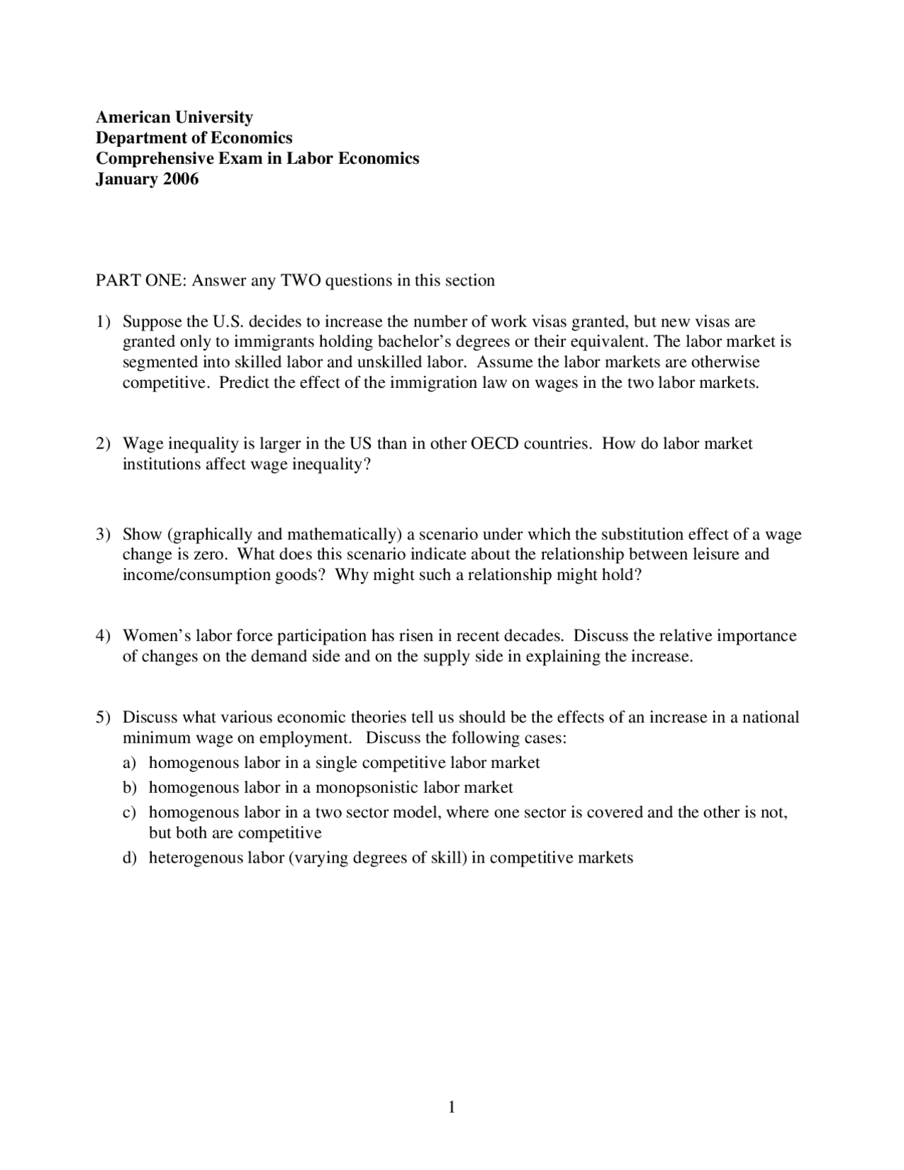 Comprehensive Exam in Labor Economics: Questions and Answers | Exams ...