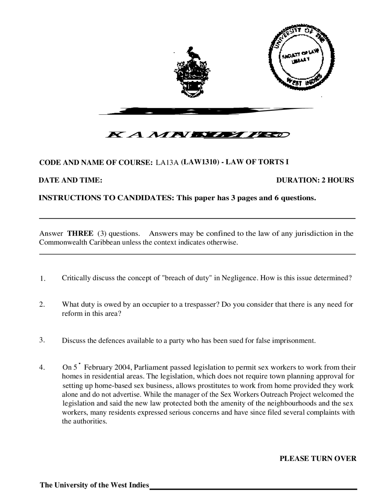 Breach Of Duty Law Of Torts Past Exam Docsity breach-of-duty-law-of-torts-past-exam-docsity