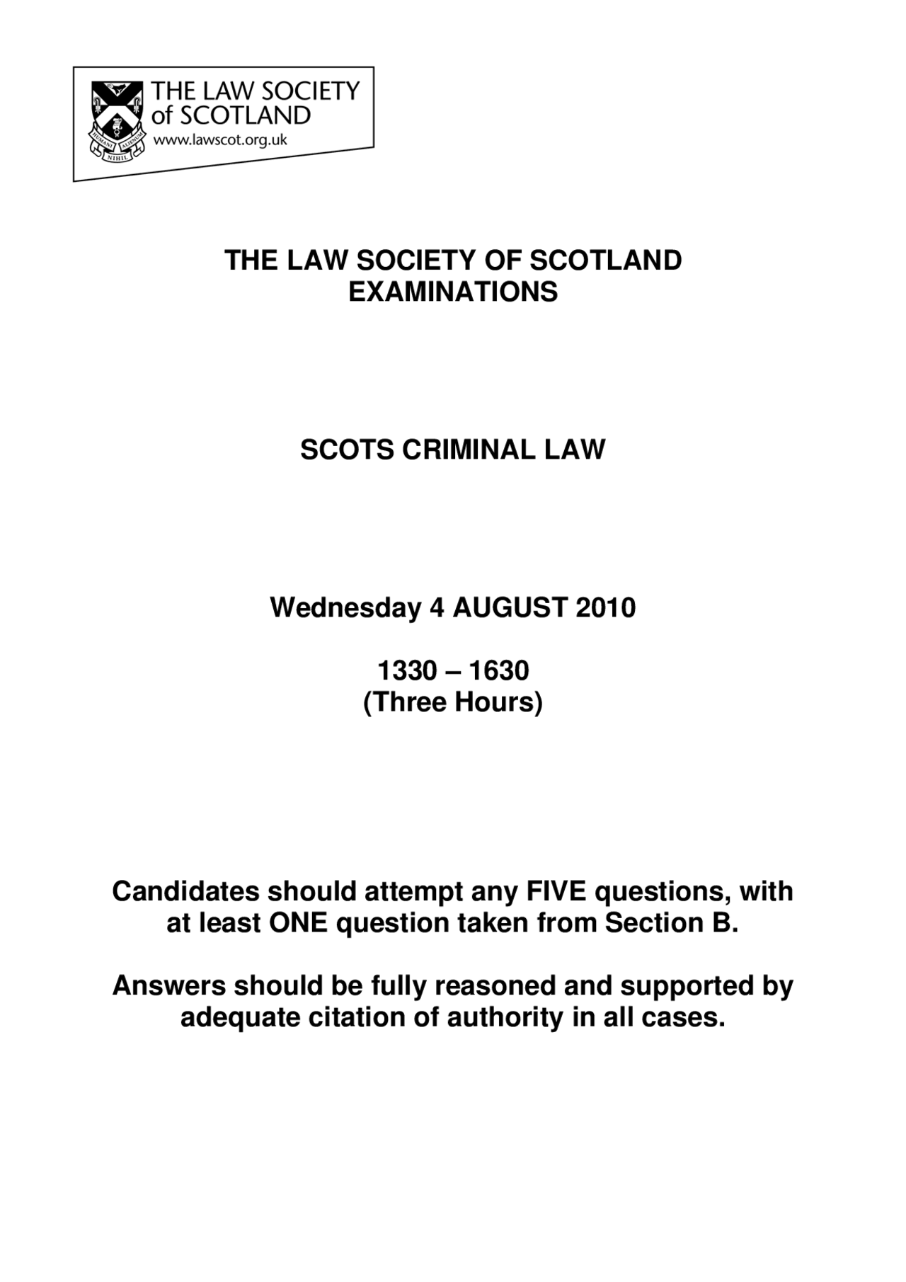 Defence of Automatism - Introduction to Criminal Law - Past Exam - Docsity