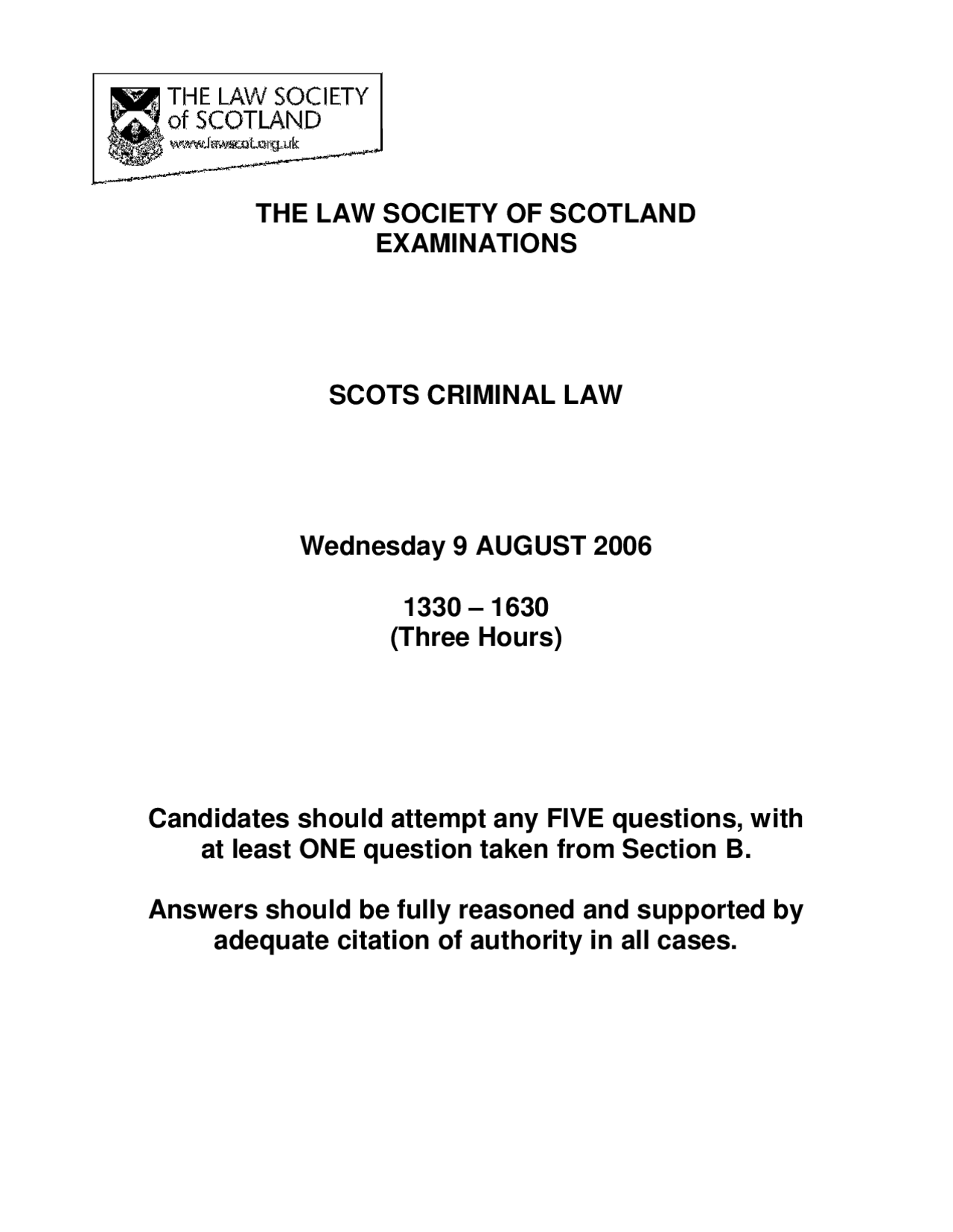 Scots Criminal Law - Introduction to Criminal Law - Past Exam | Exams ...