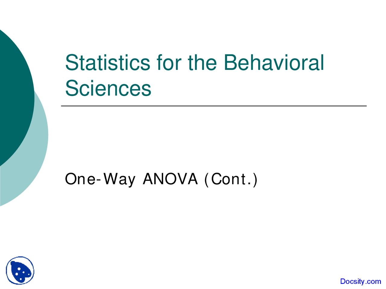 One Way Anova Statistics For The Behavioral Sciences Lecture Slides