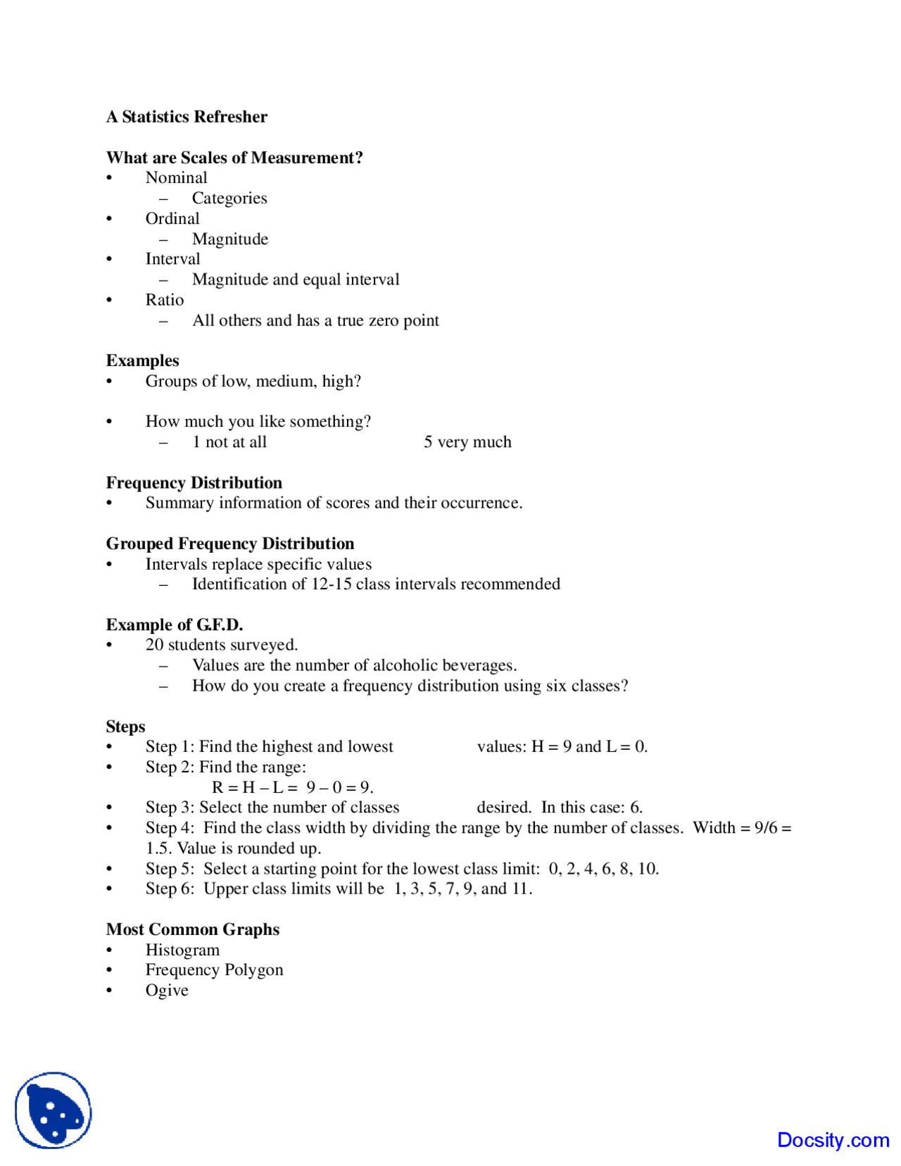 Statistics Refresher - Tests and Measurements - Lecture Notes | Study ...