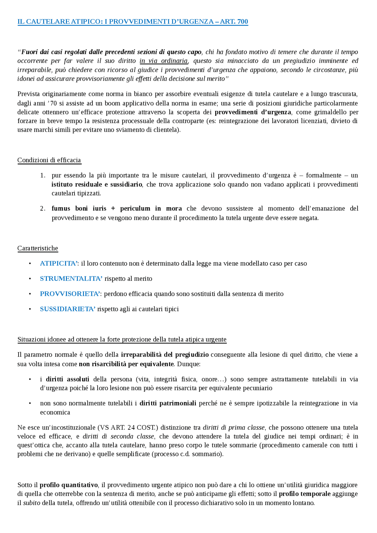 Il Cautelare Atipico Appunti Di Procedura Civile Biavati Docsity