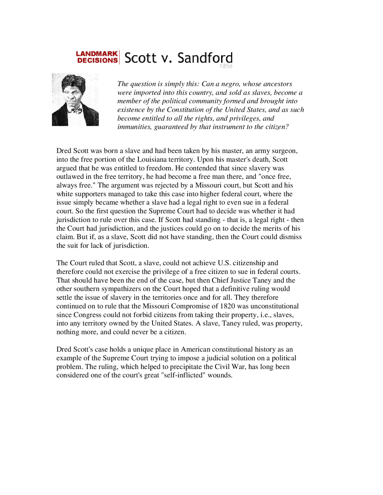Dred Scott Decision - Law - Case Study - Docsity