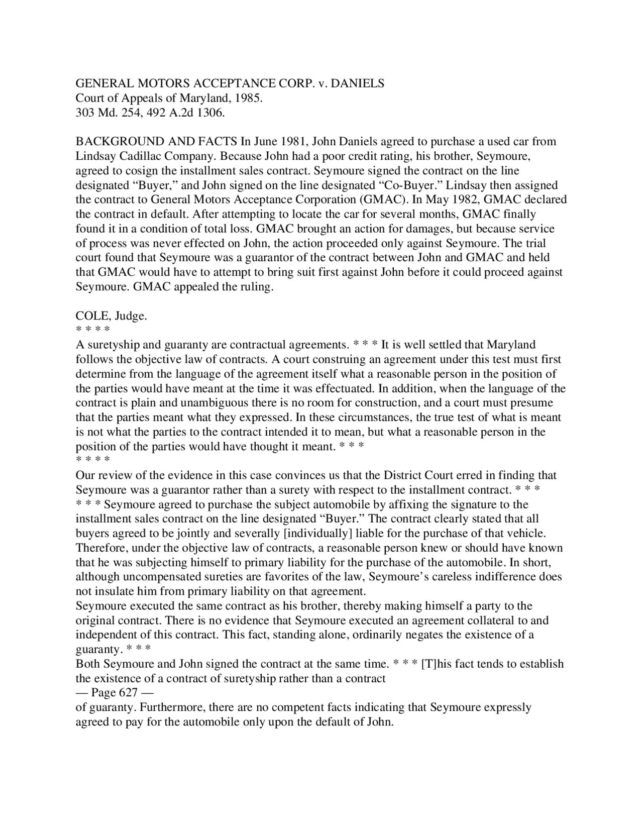 GMAC v Daniels - Law - Case Study - Docsity