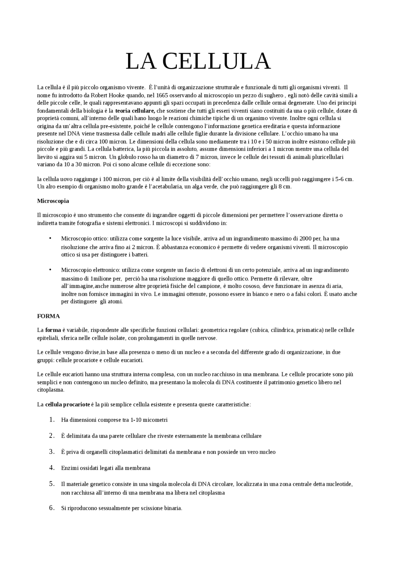 La Cellula Appunti Di Biologia Appunti Di Biologia Docsity