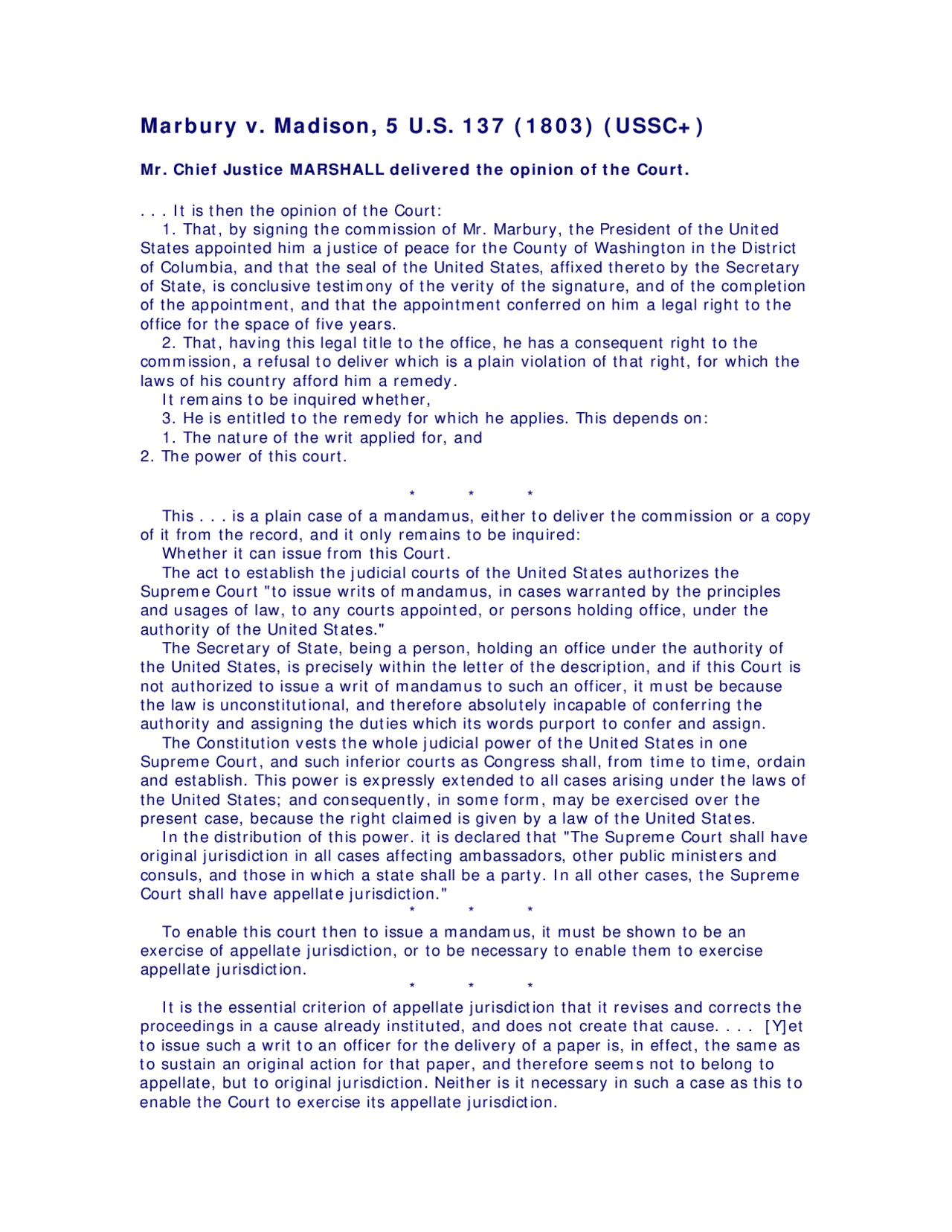 Marbury v Madison Overview - Law - Case Study - Docsity
