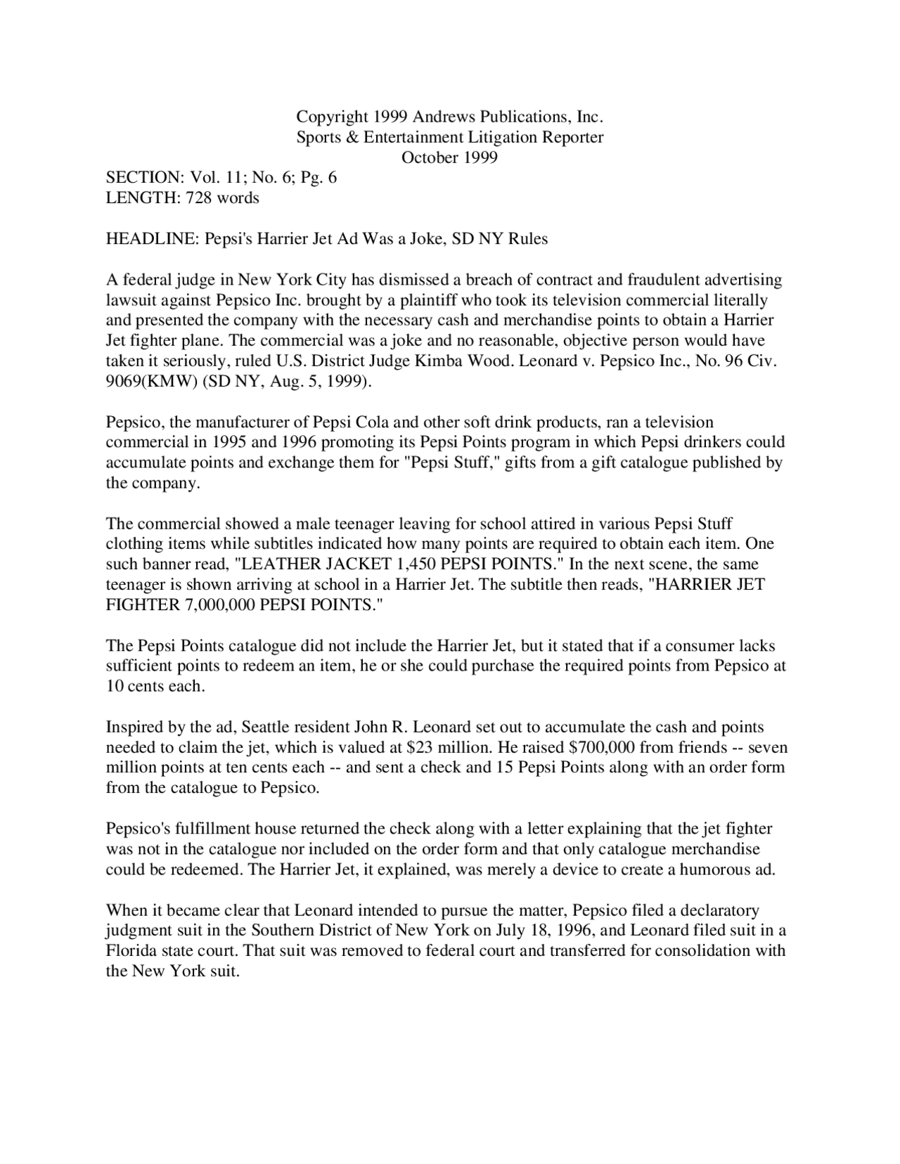 Pepsi re Harrier - Law - Case Study | Study Guides, Projects, Research ...