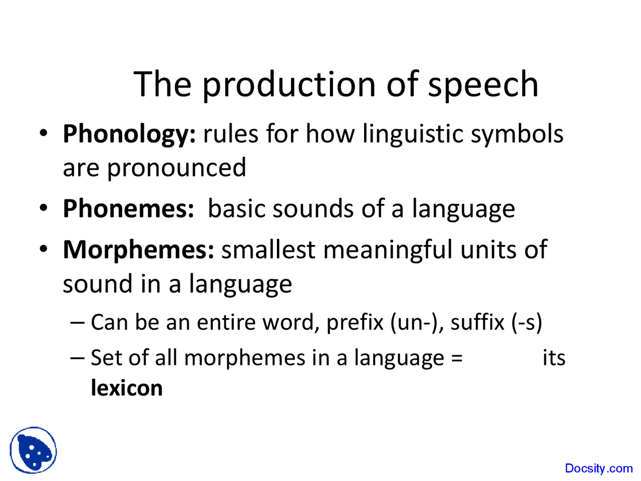 Production Of Speech Introduction To Cognitive Science Lecture